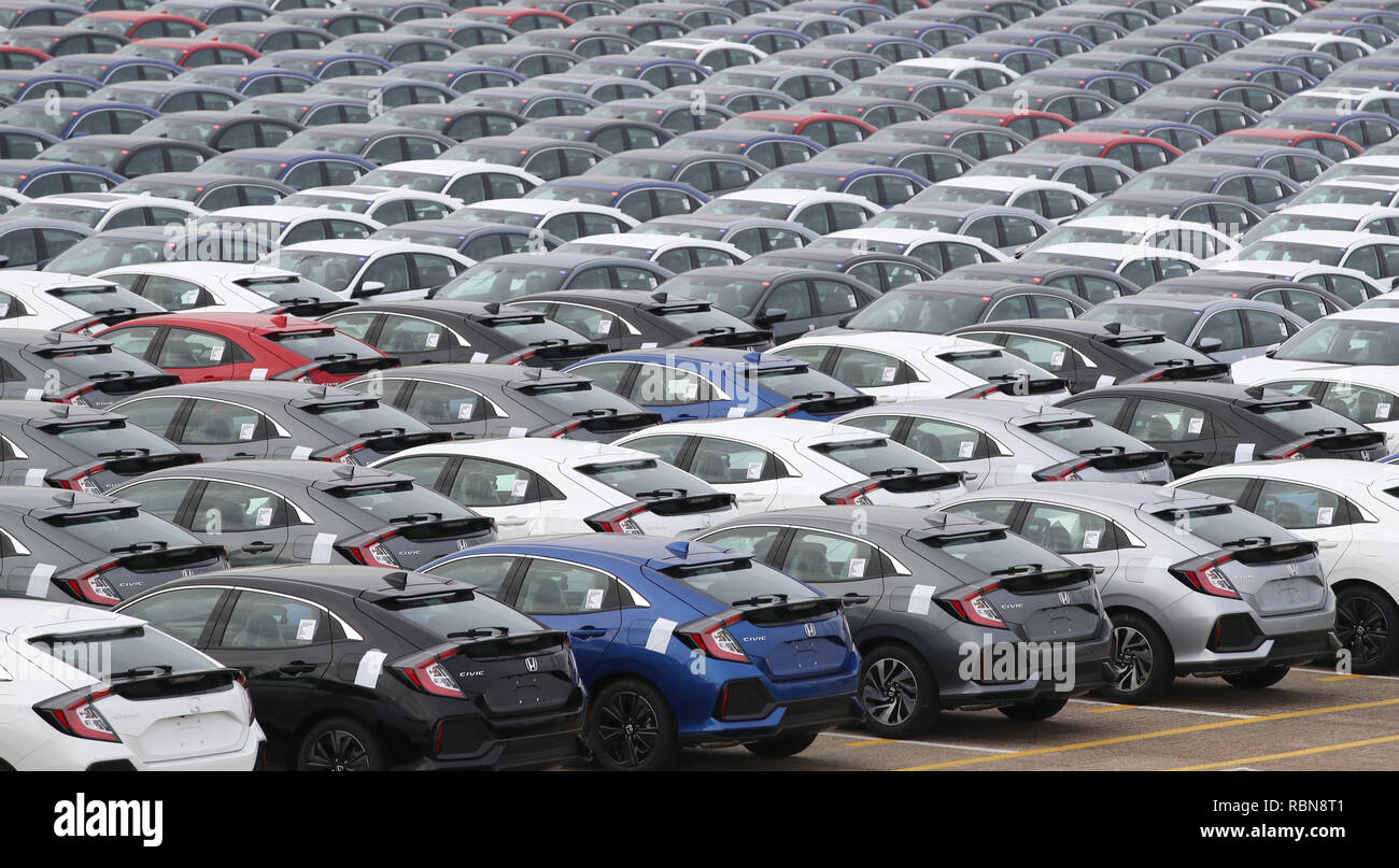 Honda cars lined up at Southampton Docks prior to being loaded onto a ...