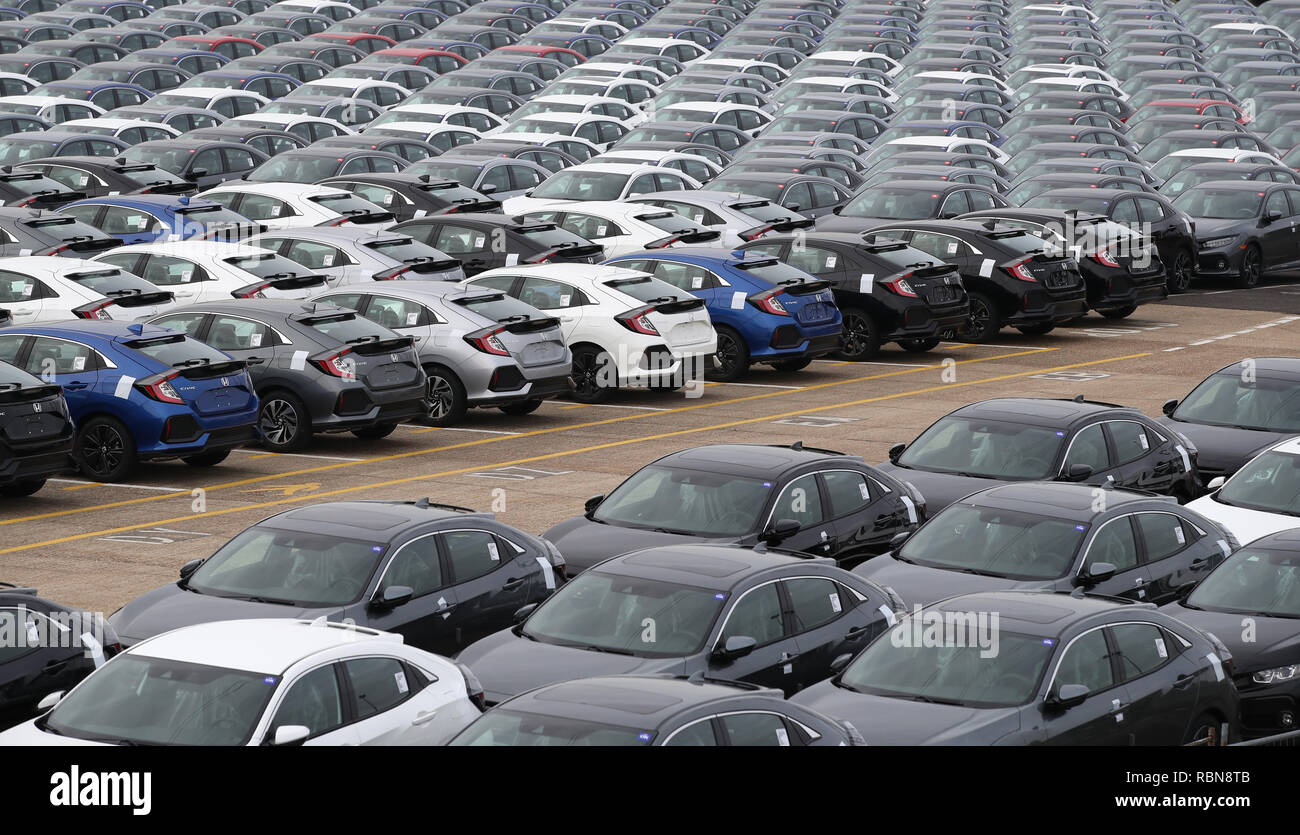 Honda cars lined up at Southampton Docks prior to being loaded onto a ...