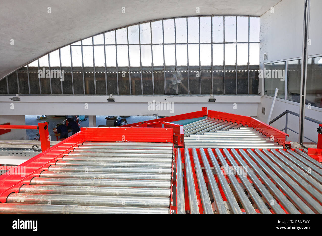 Conveyor Rollers Sorting and Shipping System in Warehouse Stock Photo ...