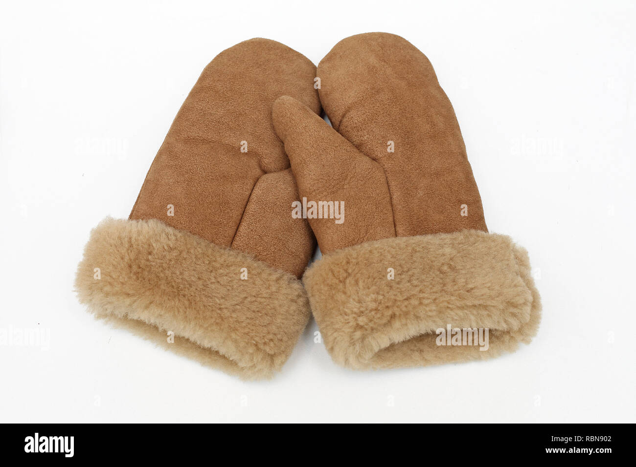 Leather Mittens With Lambswool Warm Winter Clothing Stock Photo - Alamy