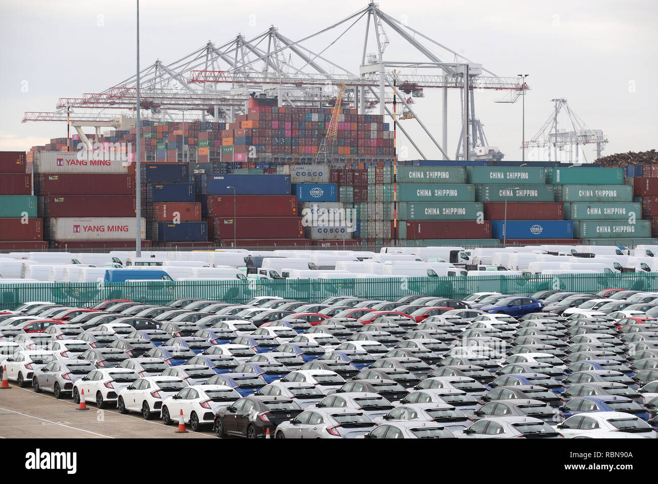 Honda cars lined up at Southampton Docks prior to being loaded onto a ...