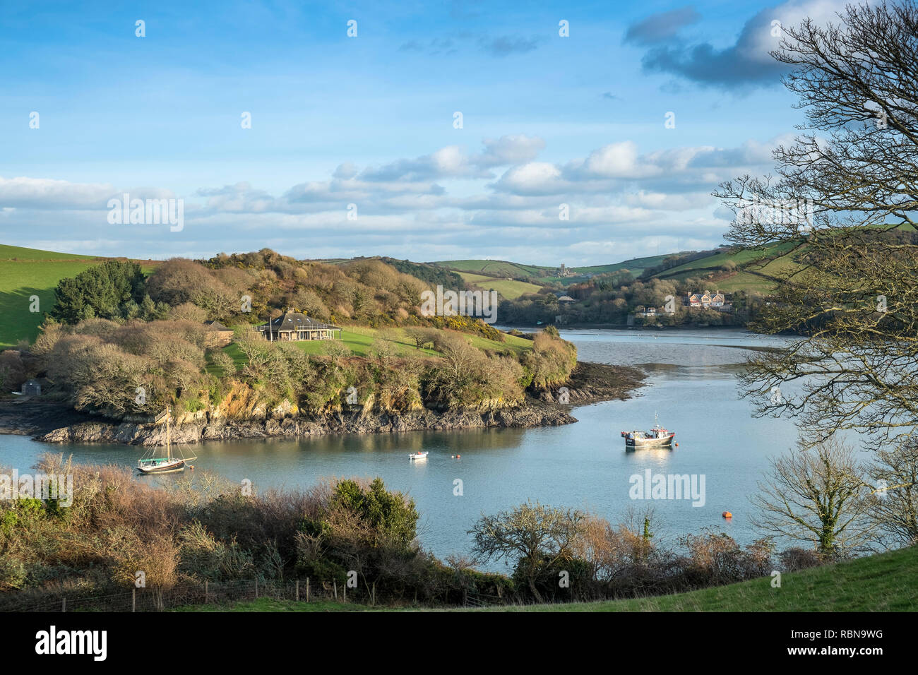 South Pool Creek from Kingsbridge Estuary with South Pool village in ...