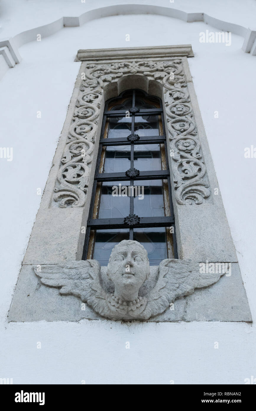 Church window with beautiful elaborate stone carved frame Stock Photo ...