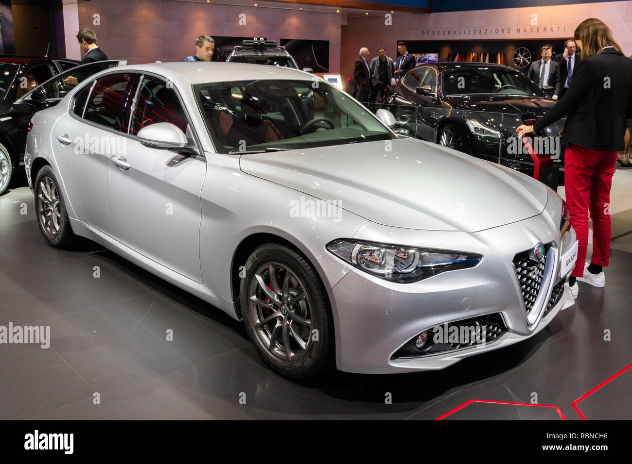 BRUSSELS - JAN 10, 2018: Alfa Romeo Giulia car showcased at the ...