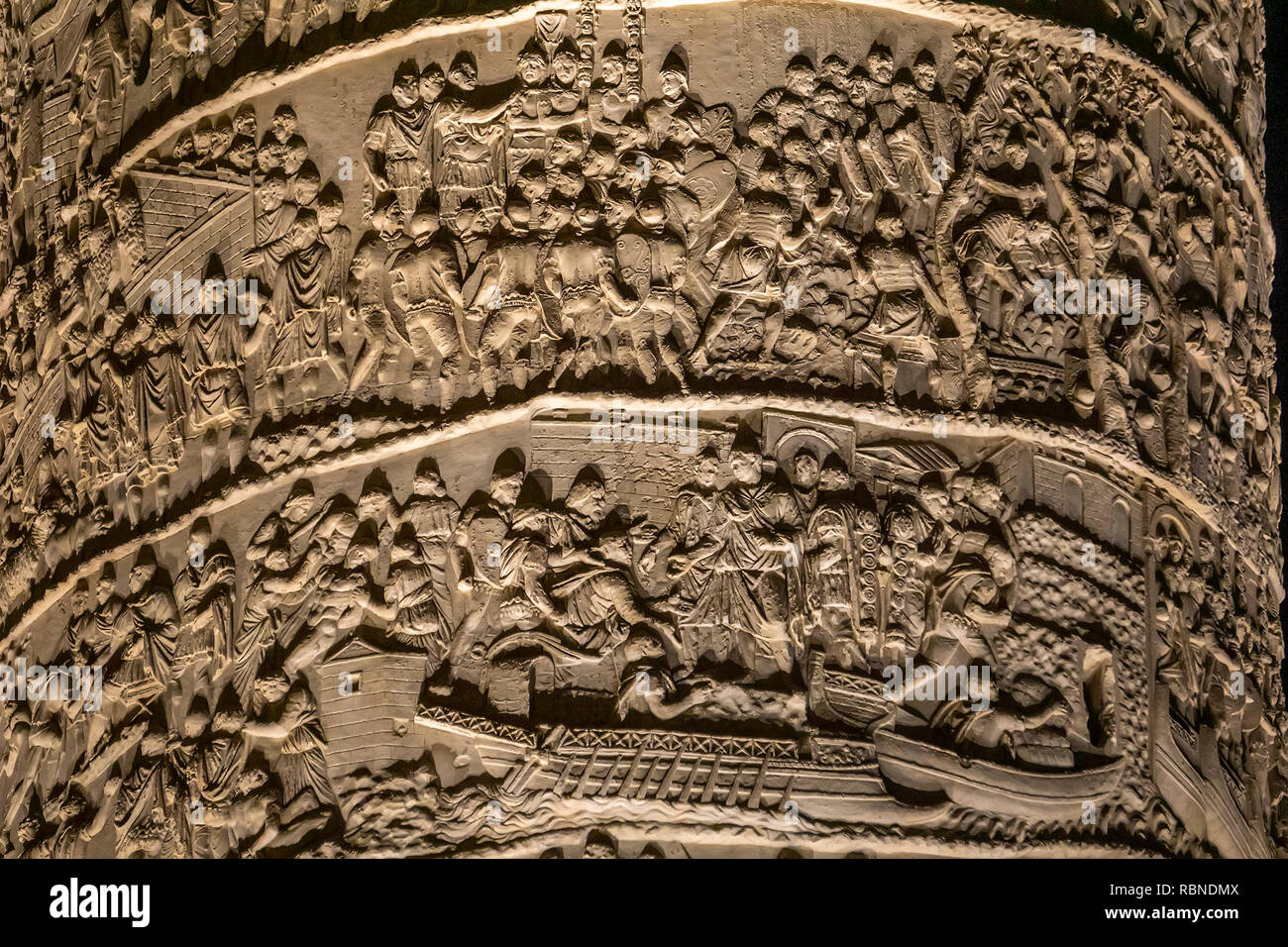 Detail of the Trajan column in Rome, Italy. Column was completed in ...