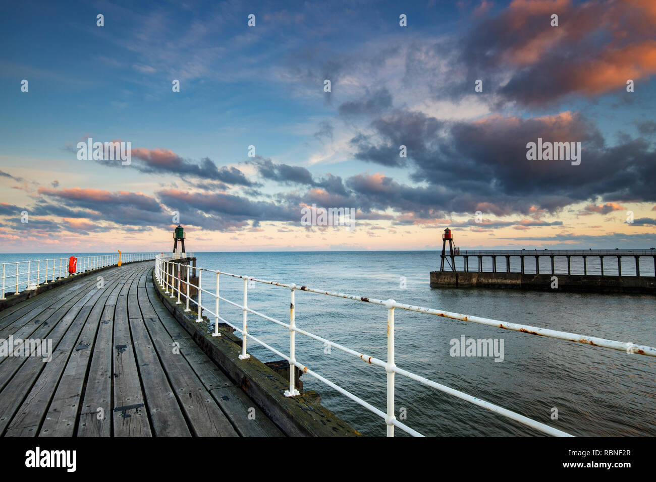 December Dawn Whitby Piers, North Yorkshire Stock Photo - Alamy
