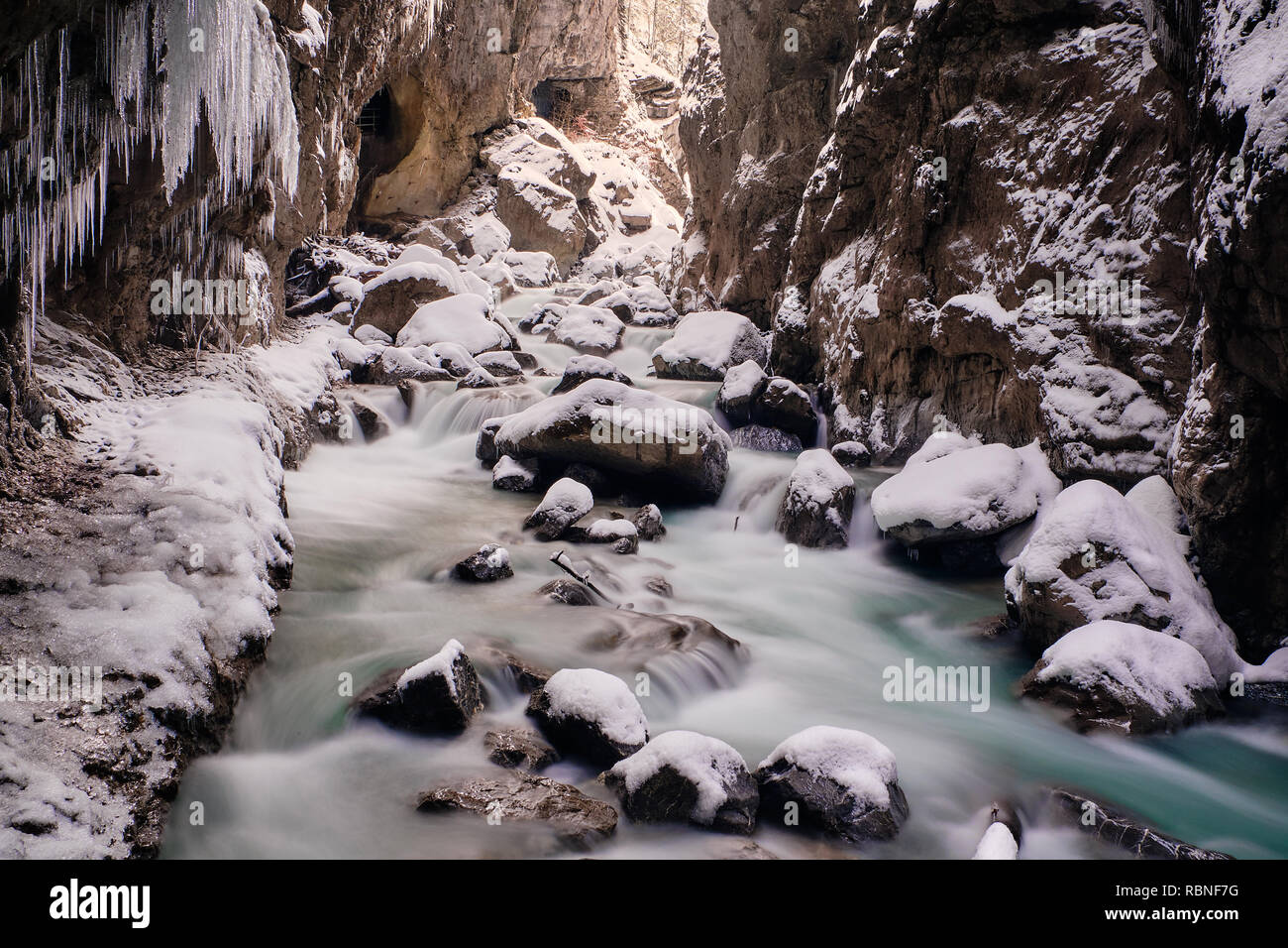 Ice Snow and Waterfall at Gorge Partnachklamm in Bavarian Alps Stock ...