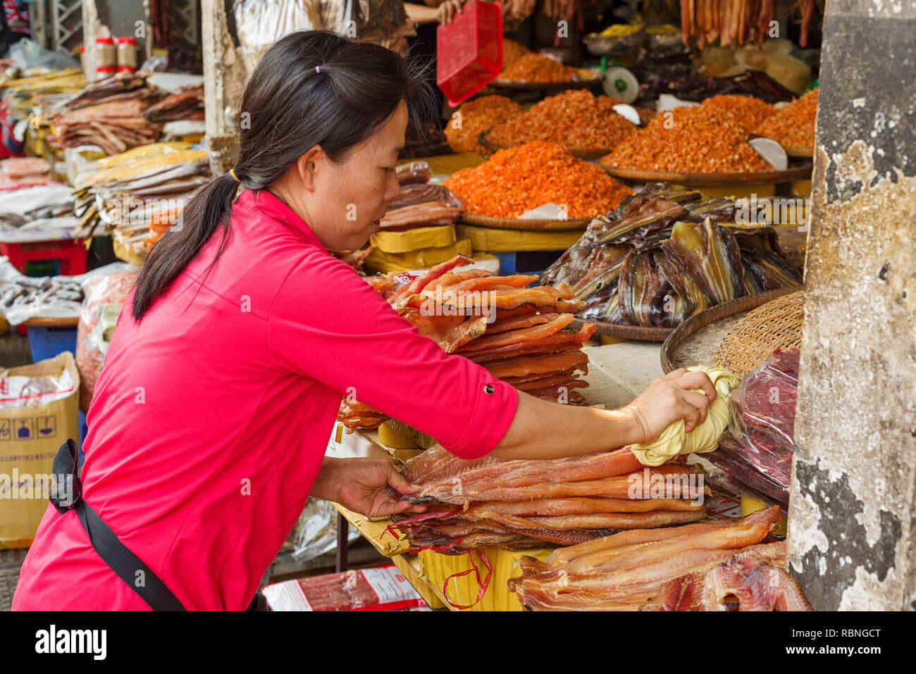 stand of dried fish and dried shrimp in the Central Market in Phnom ...