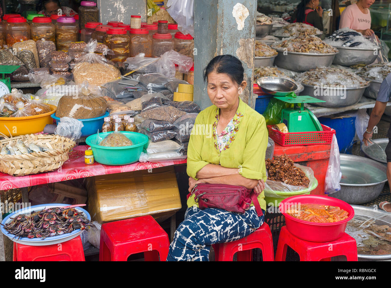 stand of dried fish in the Central Market in Phnom Penh, Cambodia Stock ...