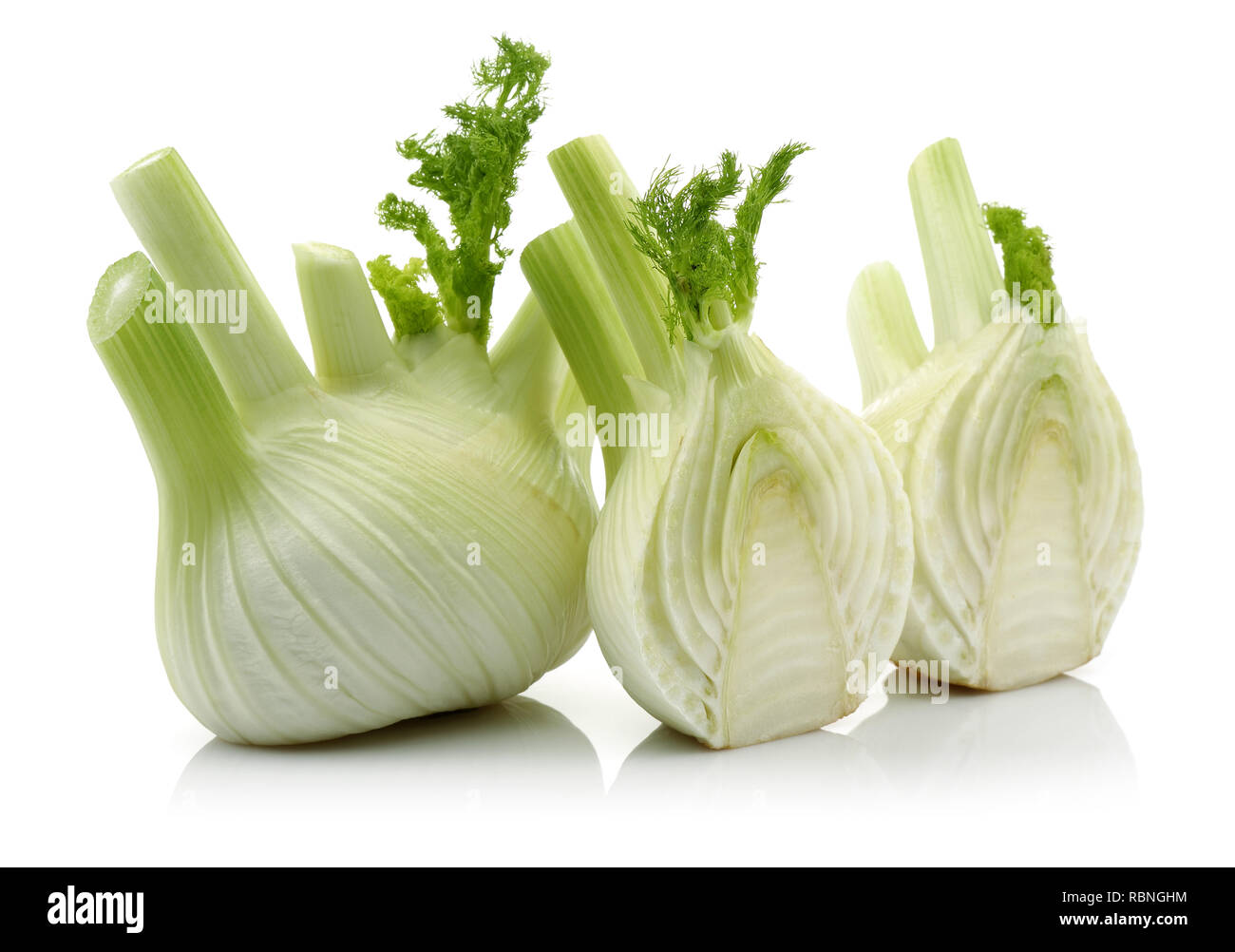 Fresh fennel vegetable and slice isolated on white background Stock ...