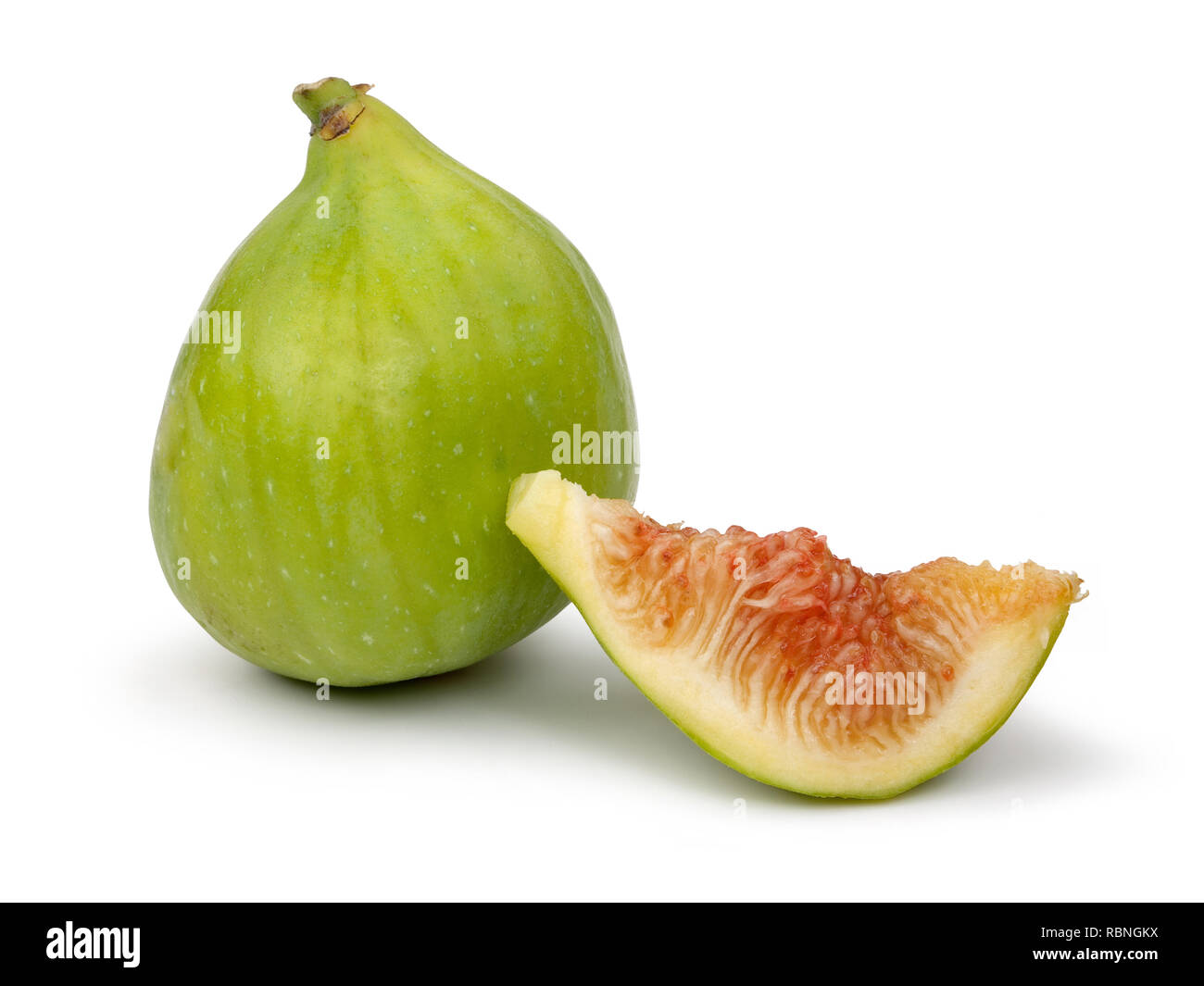 Fresh green fig fruits and slice isolated on white background Stock ...