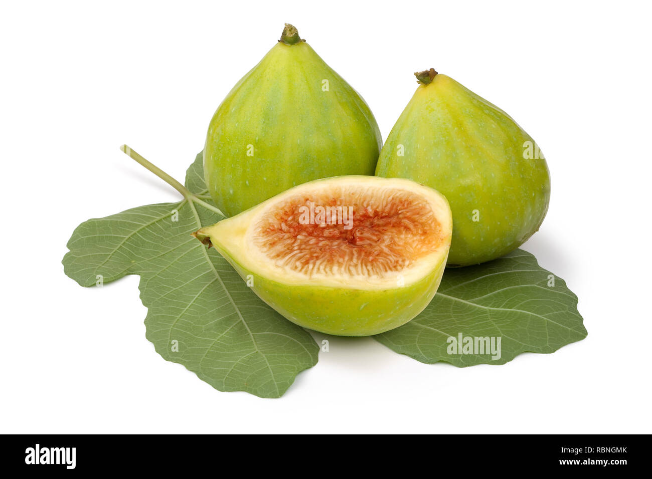 Fresh green fig fruits and slice isolated on white background Stock ...