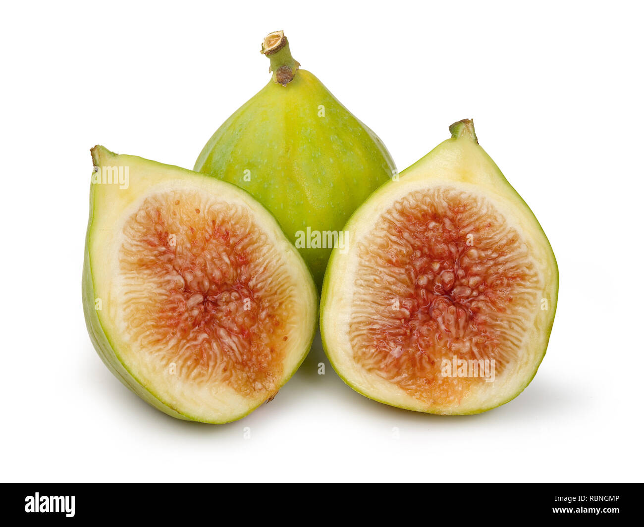 Fresh green fig fruits and slice isolated on white background Stock ...