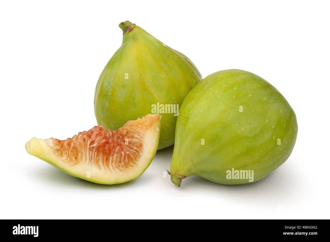 Fresh green fig fruits and slice isolated on white background Stock ...