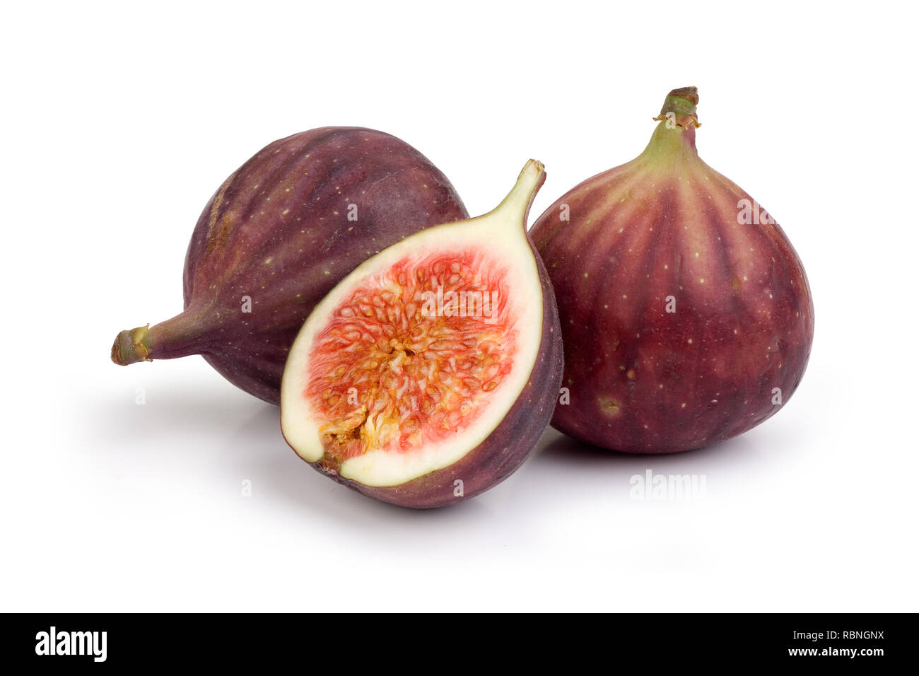 Fresh purple fig fruits and slice isolated on white background Stock ...