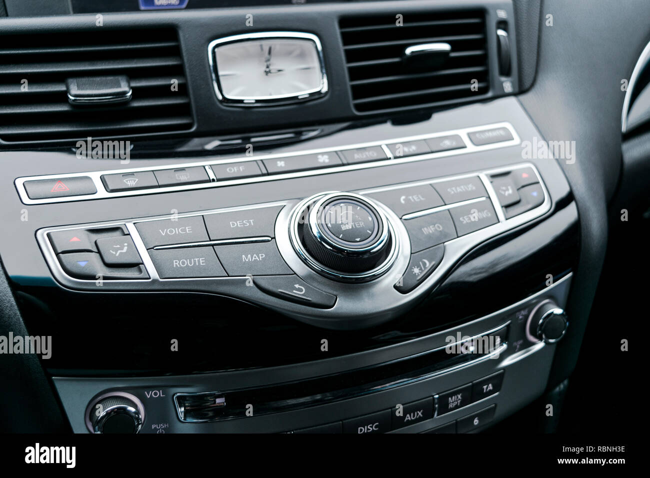 Luxury car inside. Interior of prestige modern car. Automatic gear ...