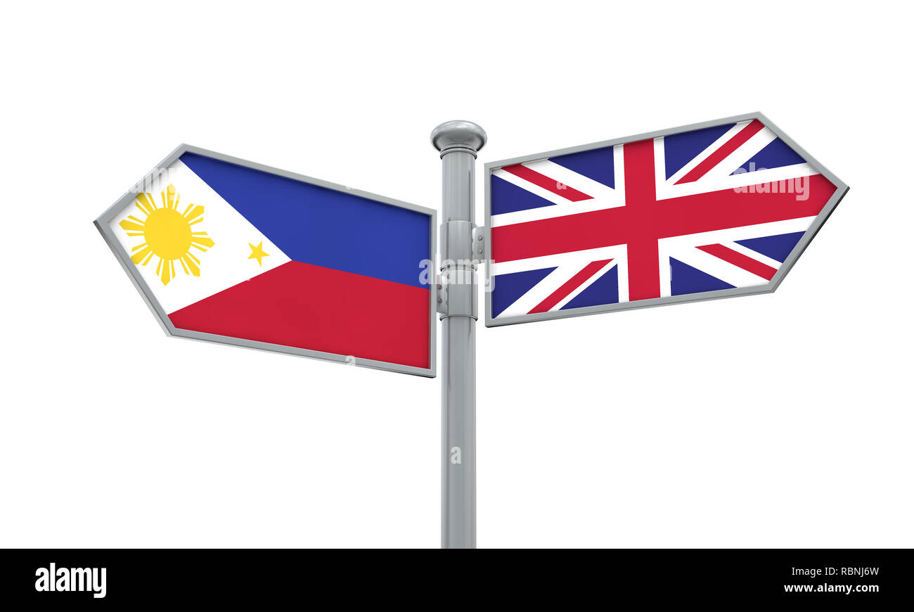 Philippines and United Kingdom guidepost. Moving in different ...