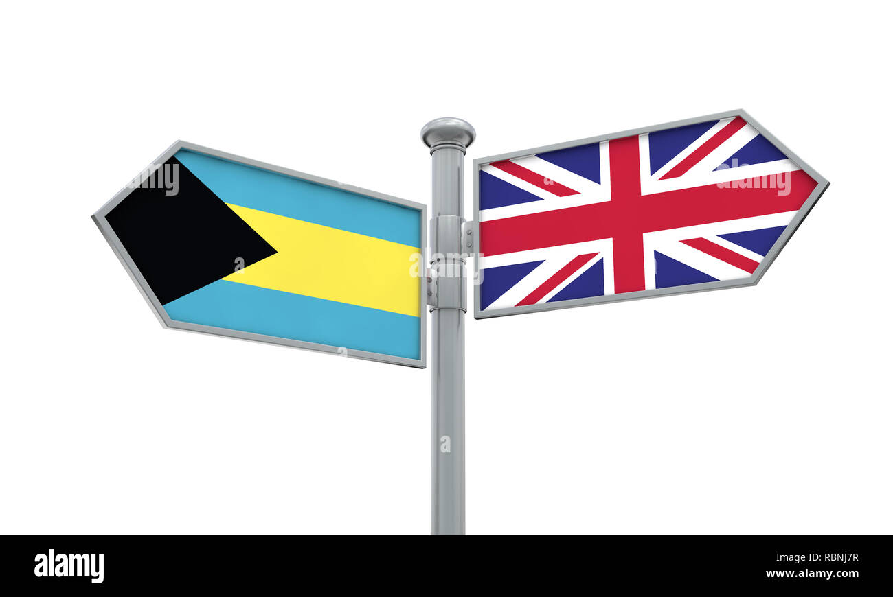 Bahamas and United Kingdom guidepost. Moving in different directions ...