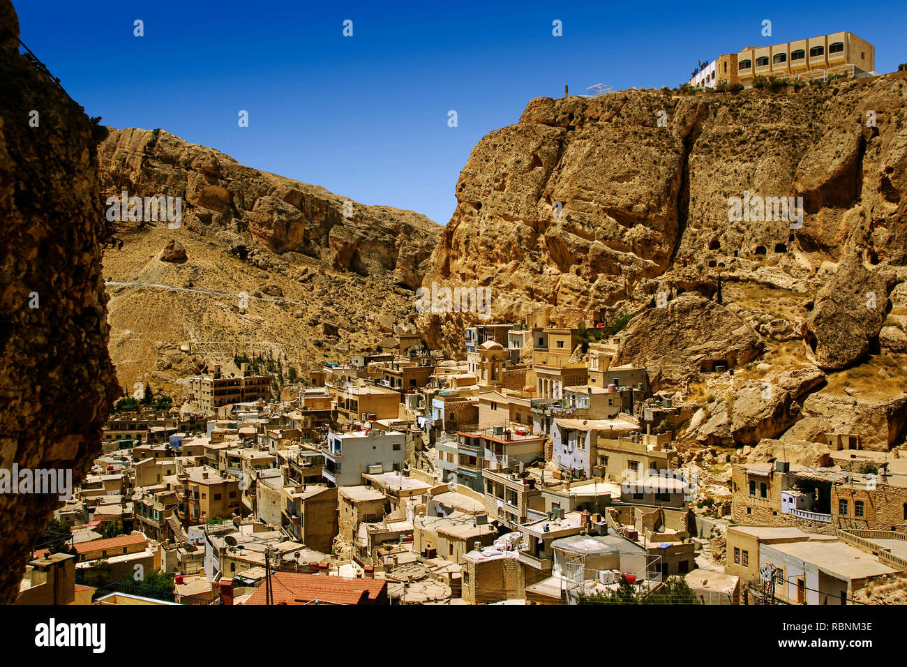 The village of Maaloula, on the top, the Monastery of Saint Sergius and ...