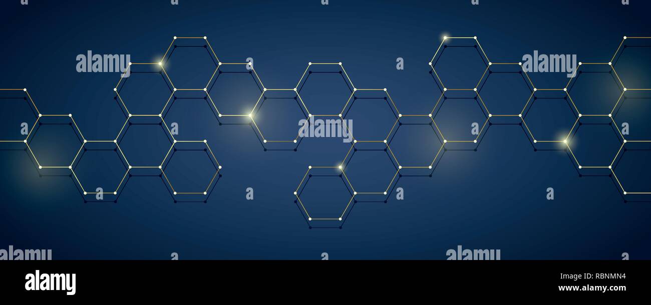 golden and blue technical honeycomb background digital electronics vector illustration EPS10 ...