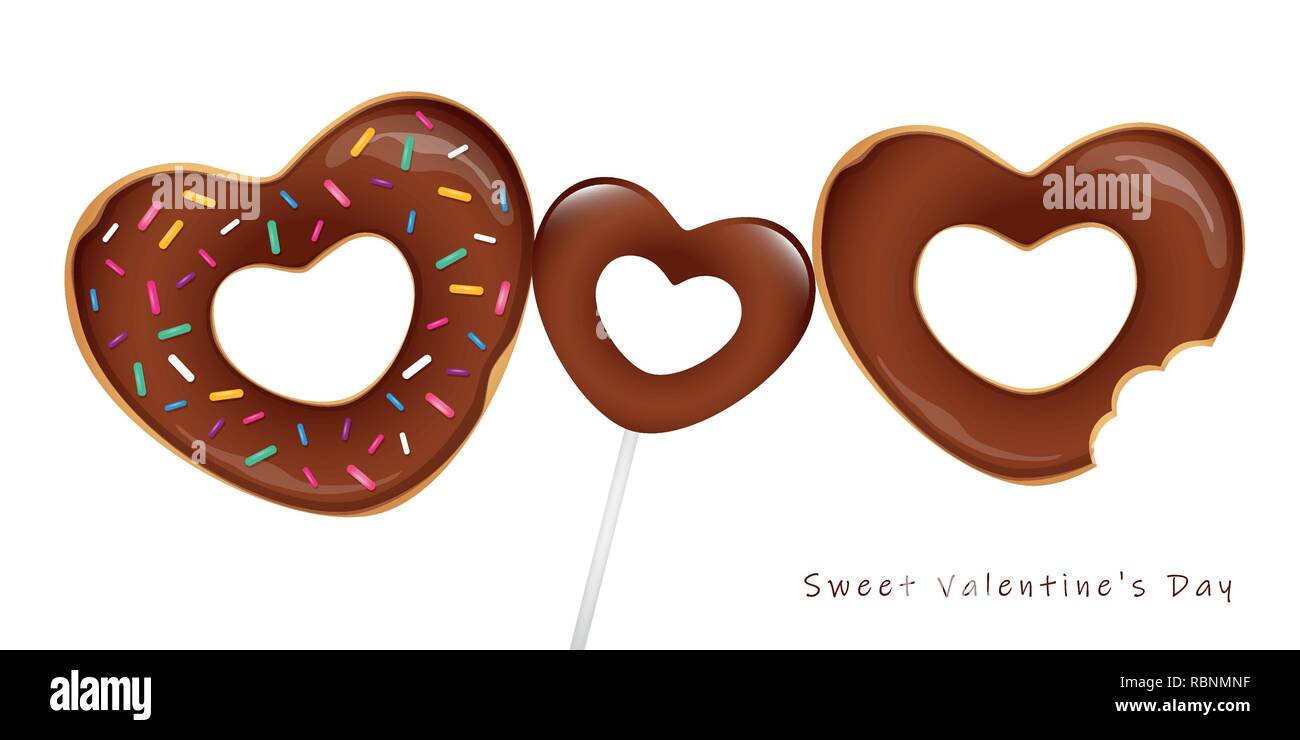 sweet valentines day with chocolate donuts and lollipop vector ...