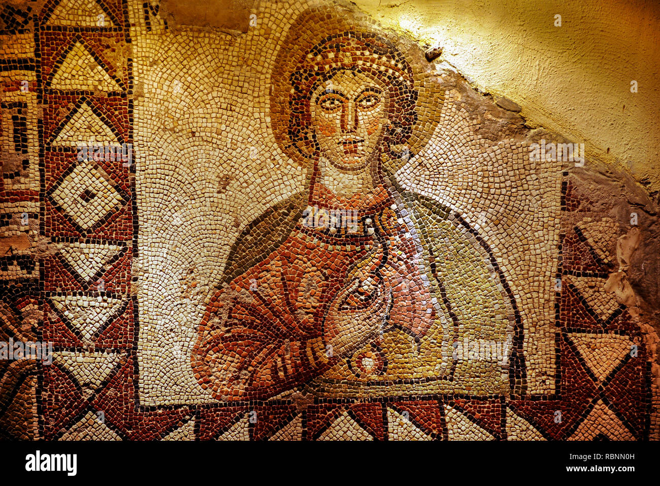 Mosaic from the Ferkya church, in the Al-Zawiyah mountains. Museum Khan ...