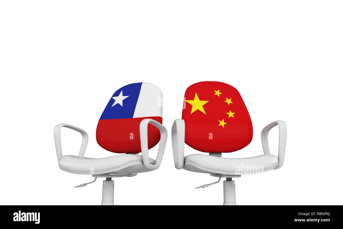 Chile and China business chairs. International relationship concept. 3D ...