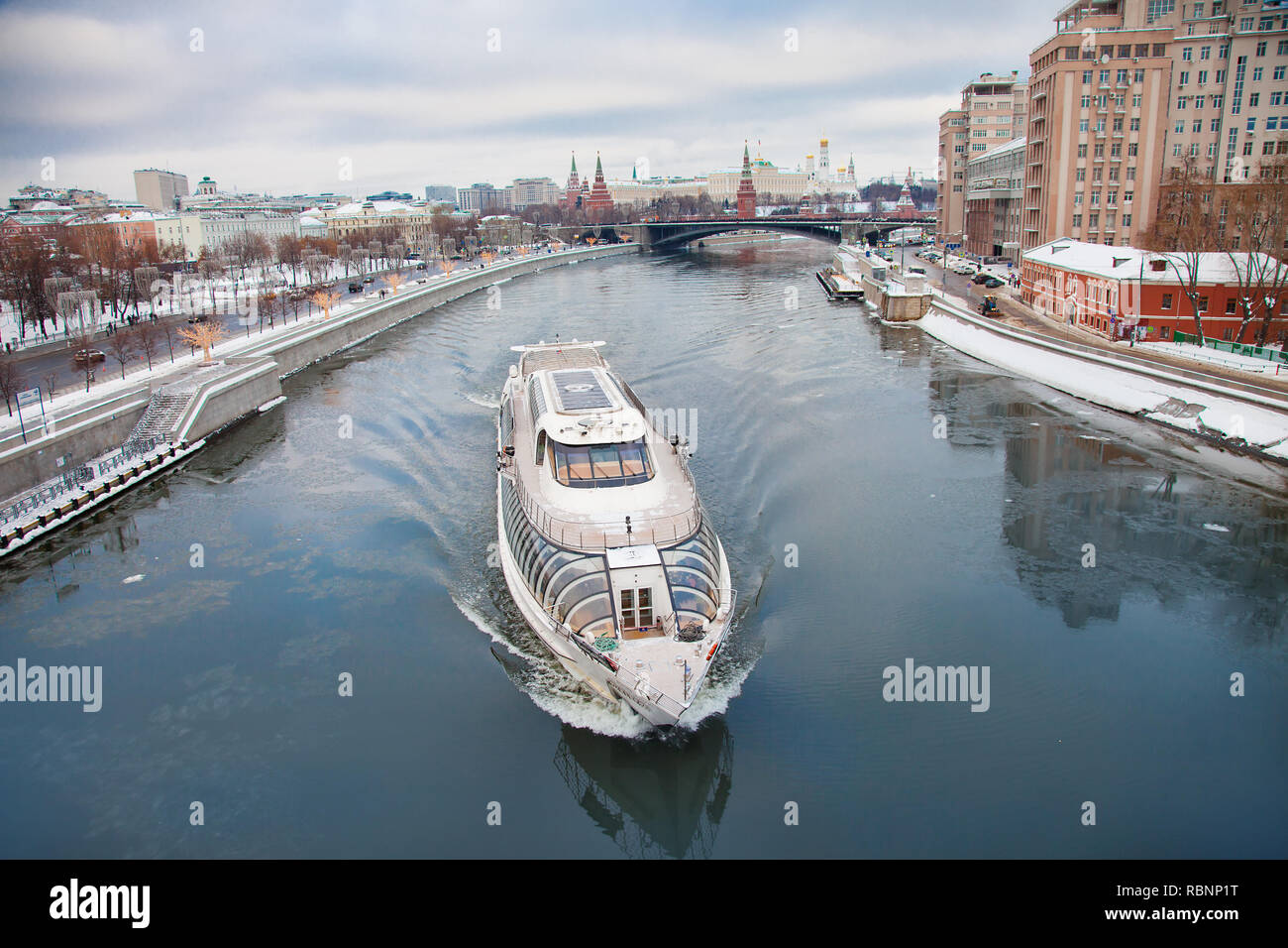 Russian capital landscape with floating ship Stock Photo - Alamy