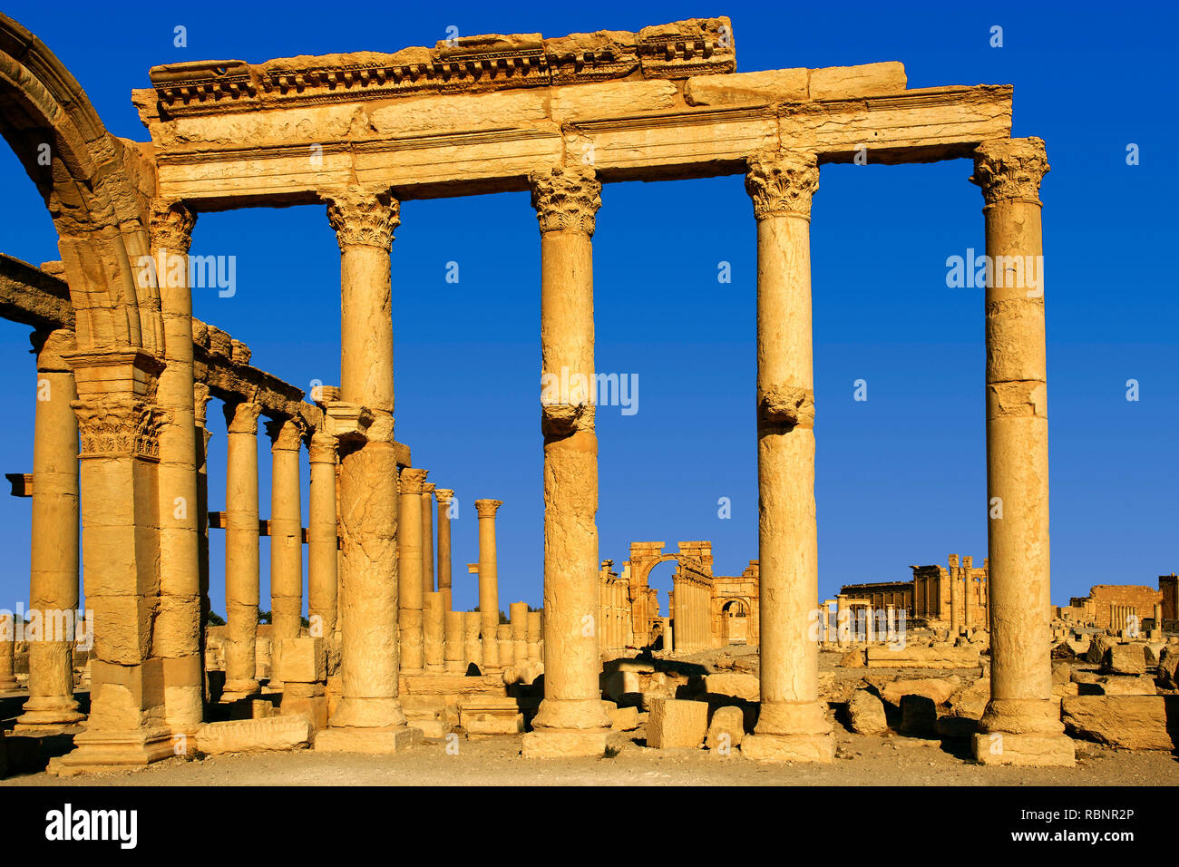 Colonnade and back the Monumental Arch and Bal Temple. Ruins of the old ...