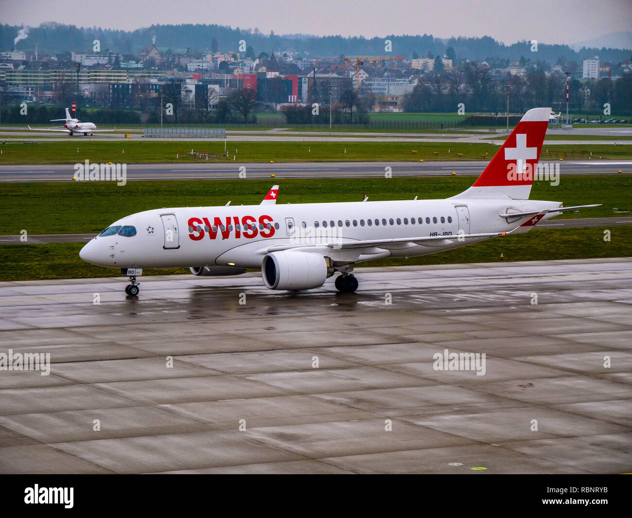 Swiss plane at Zürich airport, Switzerland Stock Photo - Alamy