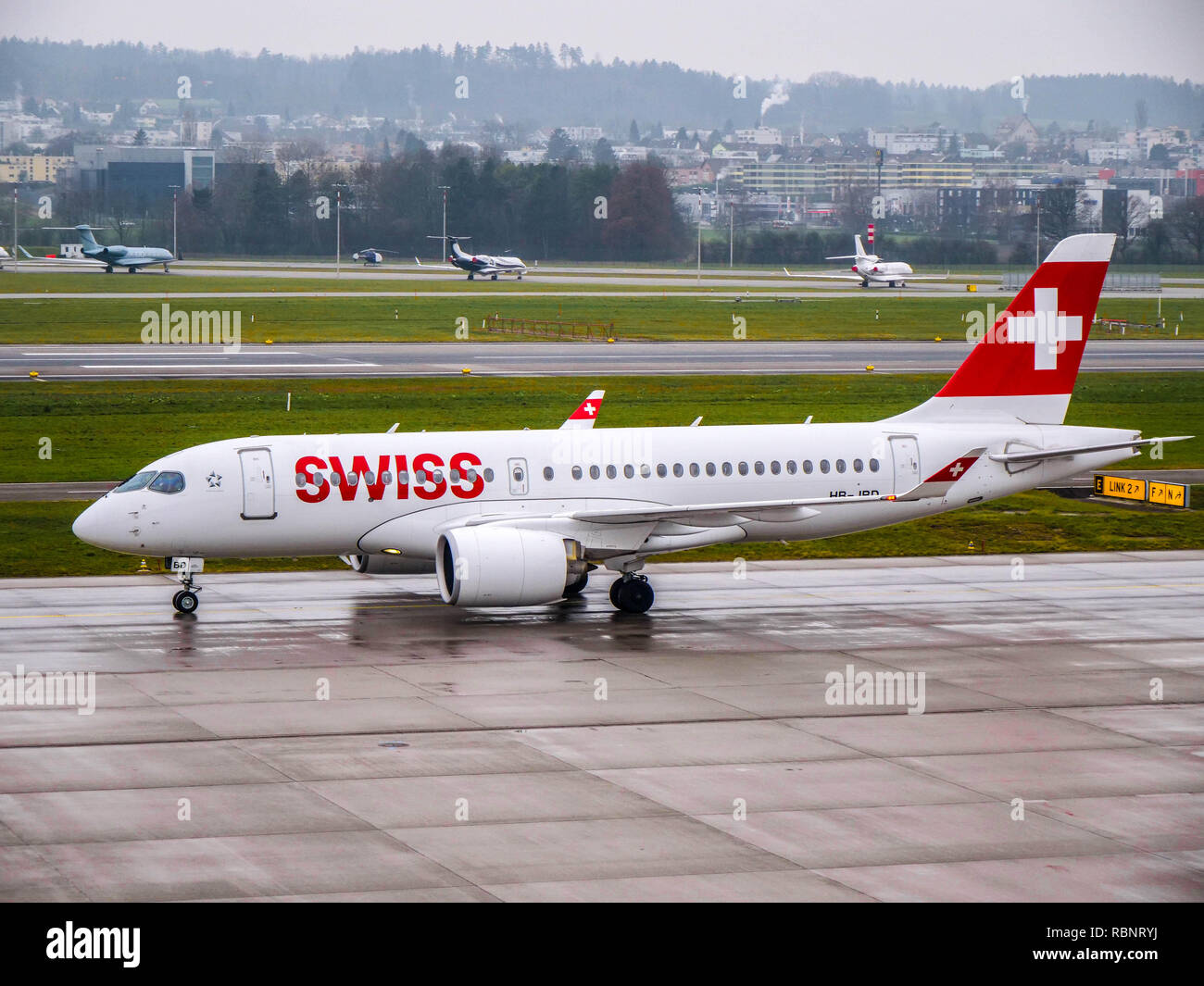 Swiss plane at Zürich airport, Switzerland Stock Photo - Alamy