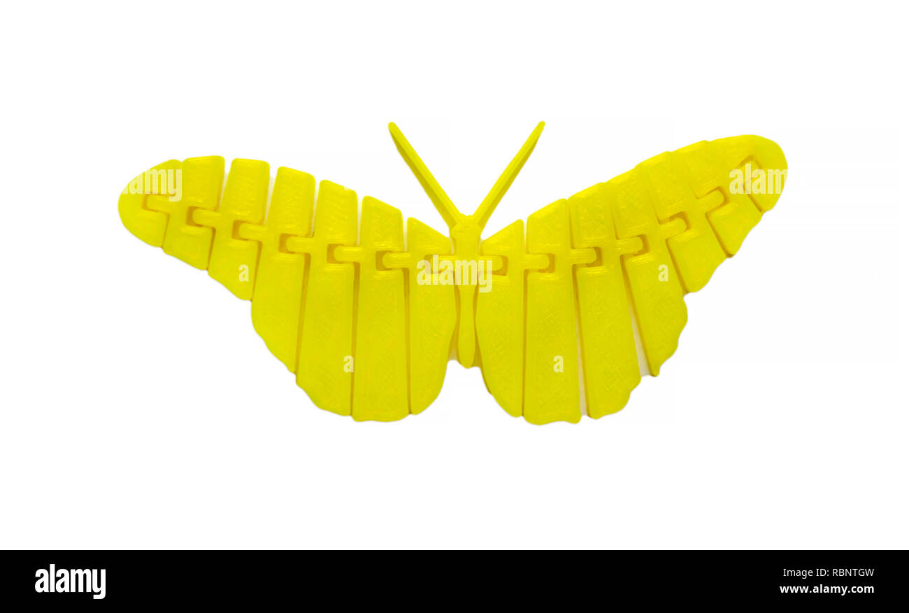 Bright light yellow object in shape of butterfly toy printed on 3d ...