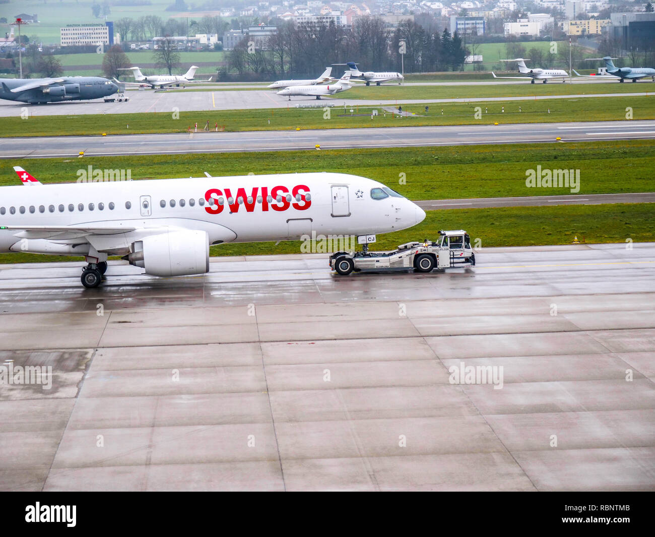 Swiss plane at Zürich airport, Switzerland Stock Photo - Alamy