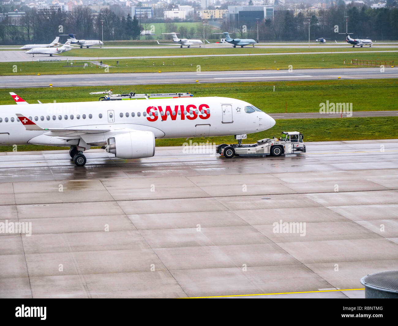 Swiss plane at Zürich airport, Switzerland Stock Photo - Alamy