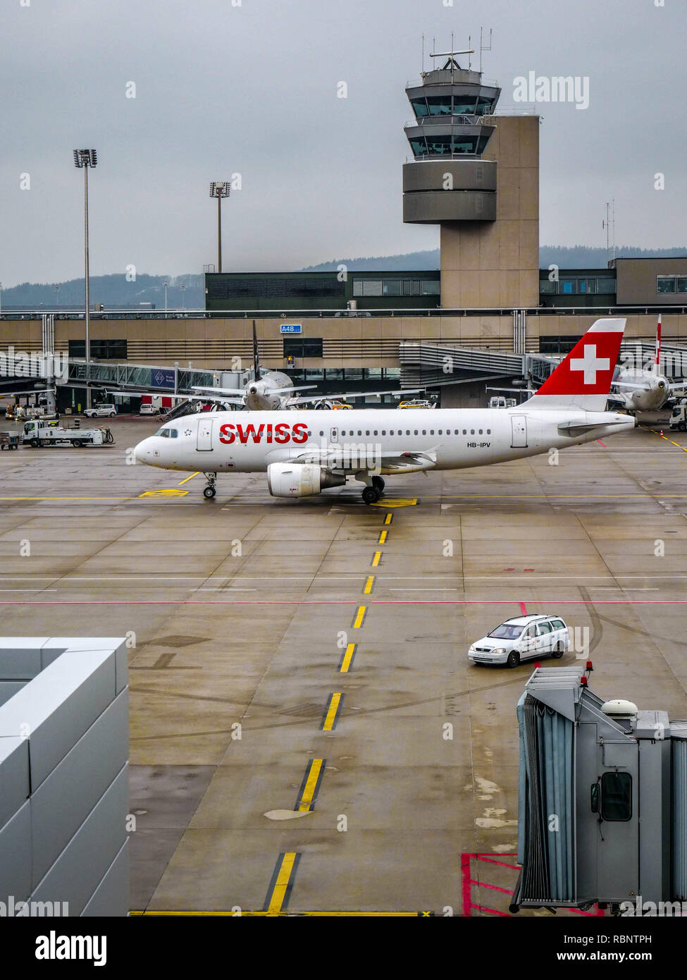 Swiss plane at Zürich airport, Switzerland Stock Photo - Alamy