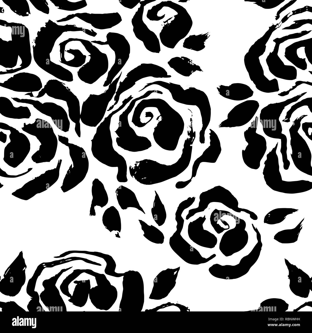 Abstract grunge ink seamless flower background. Roses brush pattern ...