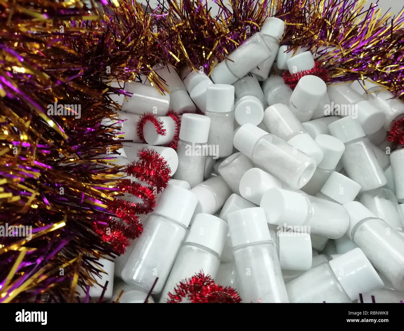 Glass vials. Bottles with white powder Stock Photo - Alamy