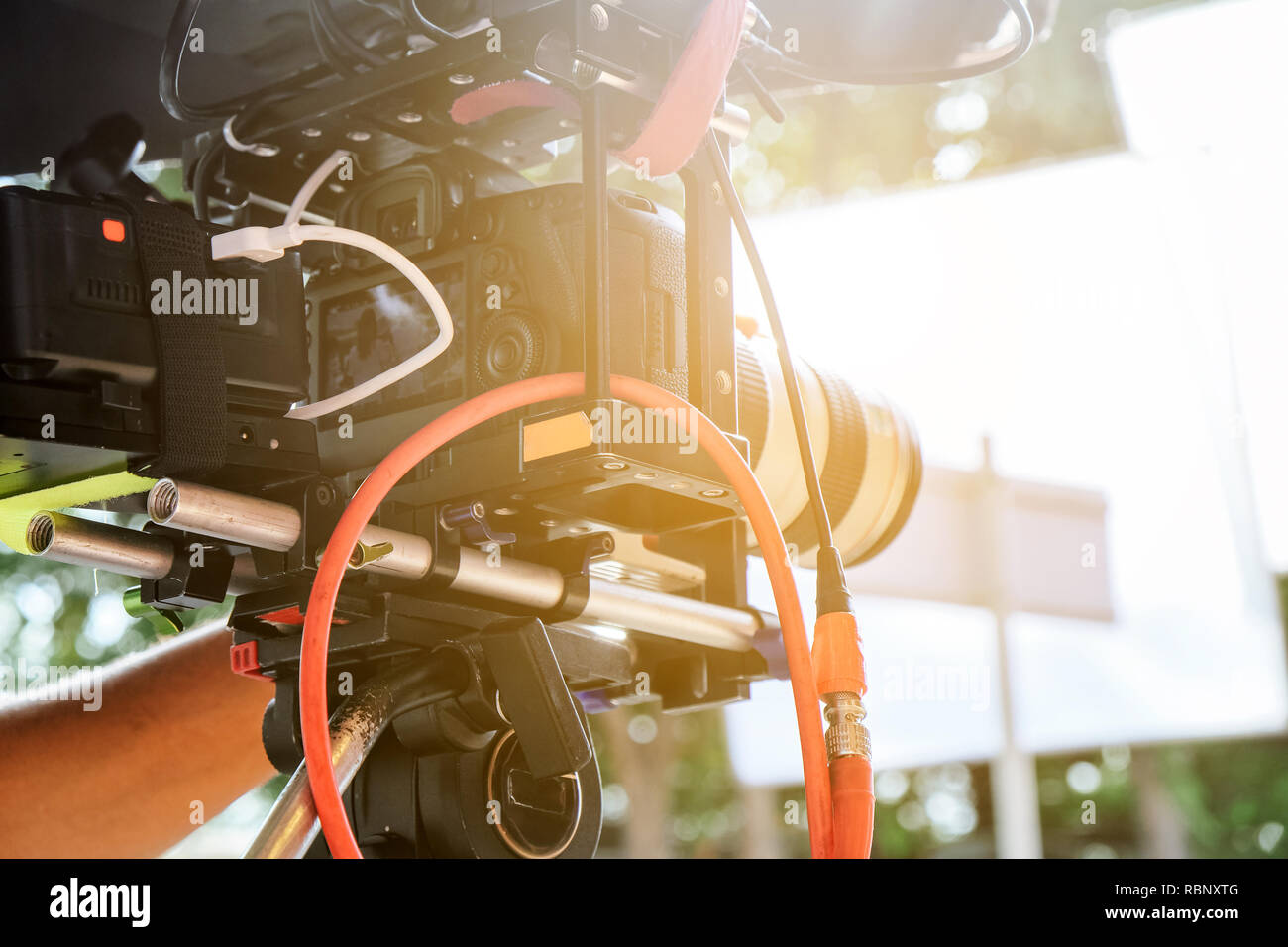 Film Crew. Behind the scenes background Stock Photo - Alamy