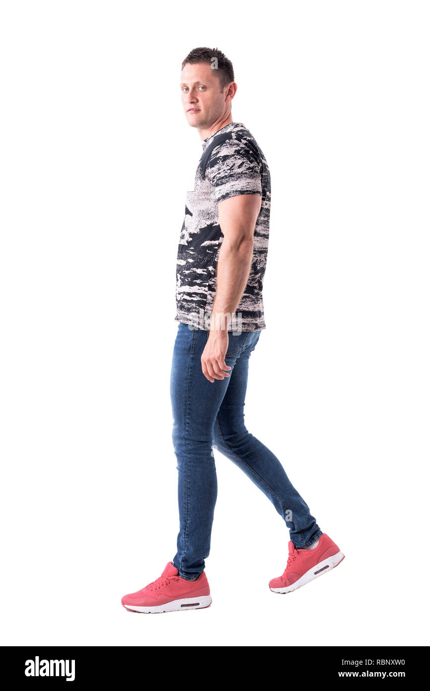 Man walking side view arms hi-res stock photography and images - Alamy