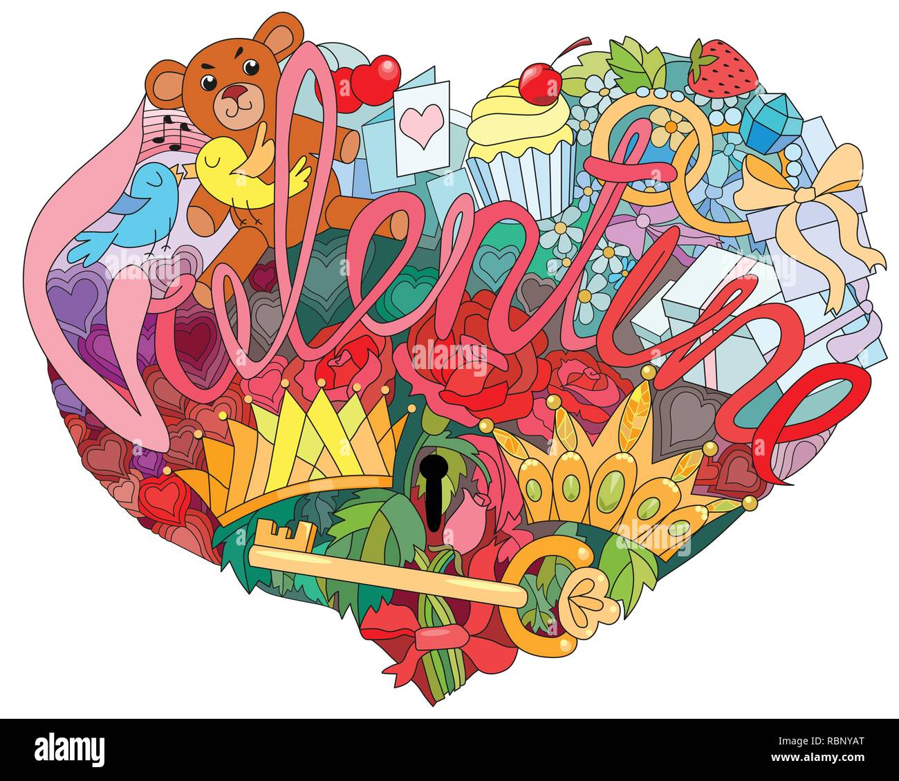 Heart with word VALENTINE. Hand-painted art design Stock Vector Image ...