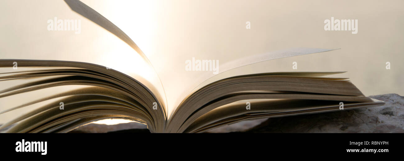 Open book with bright light on background, space for text Stock Photo ...