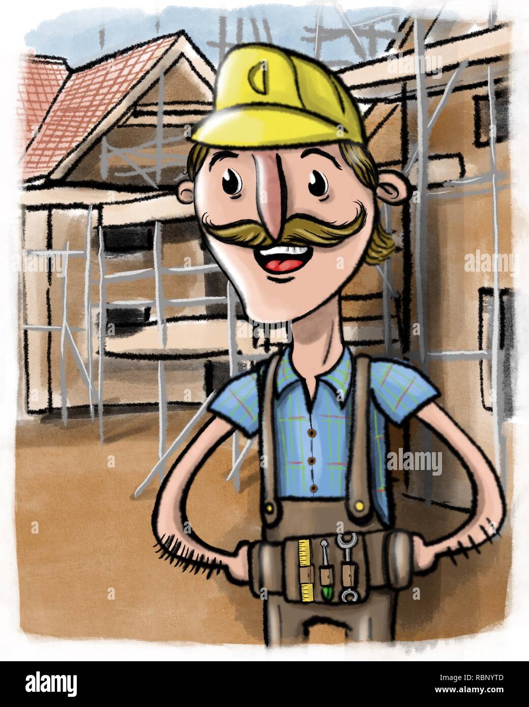 Illustration of a happy smiling builder cartoon character Stock Photo ...