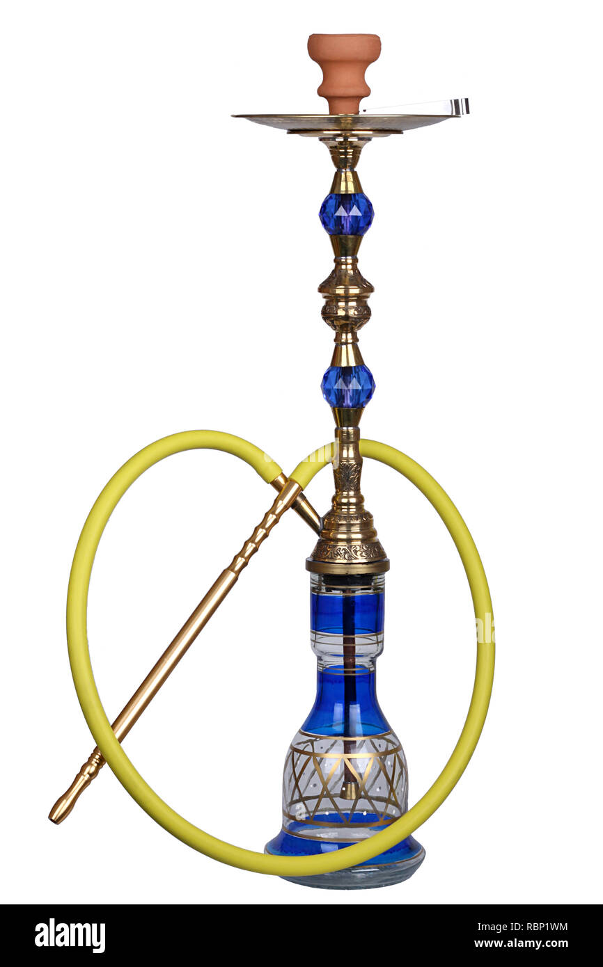 Tall glass blue transparent golden tobacco hookah with bronze body and ...