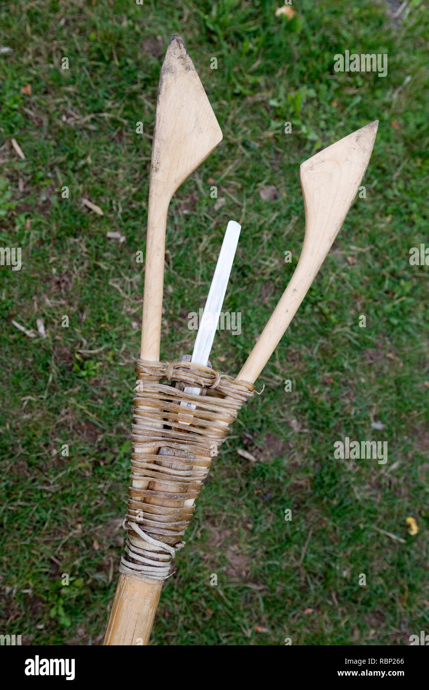 Traditionally created First Nations' weapon at the Micmac ...