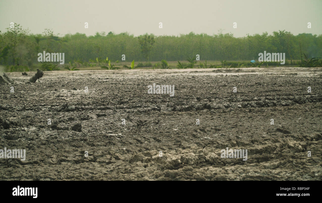 Mud volcano bledug kuwu. volcanic plateau with geothermal activity and ...