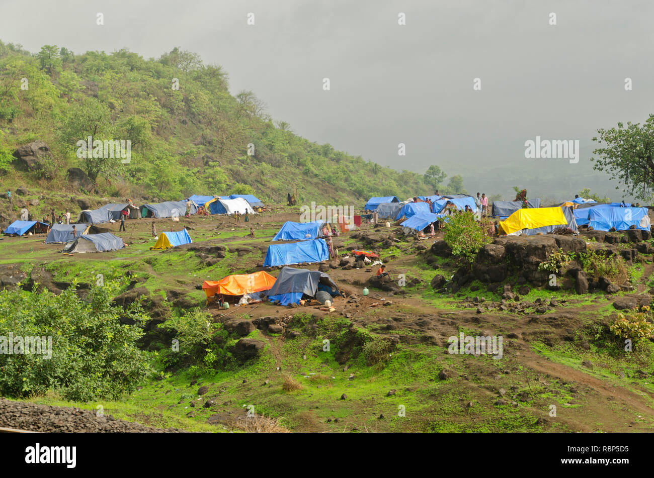 Plastic tents camp in Khandala Ghat, Pune, Maharashtra, India, Asia ...