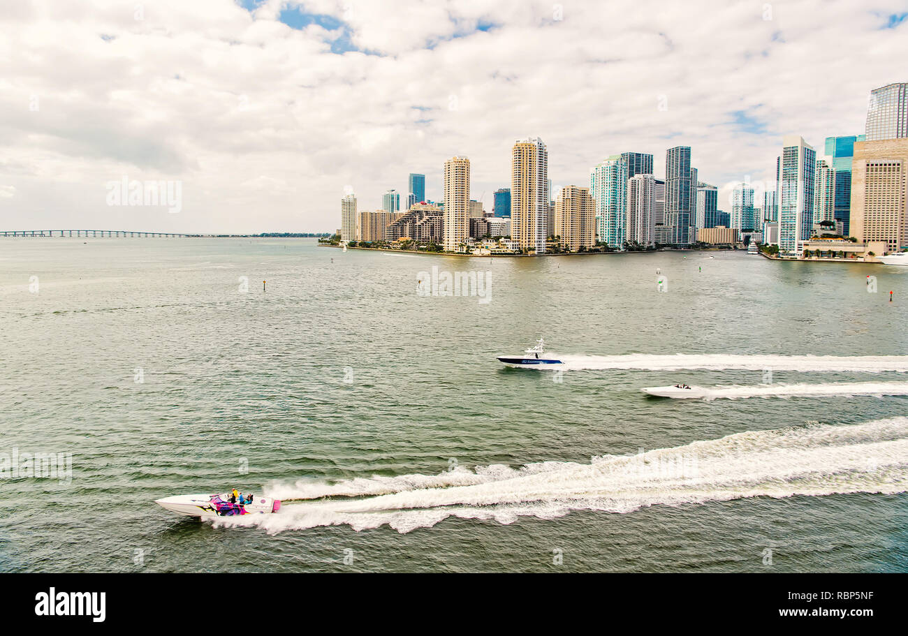 Miami, USA-February 19, 2017 : Aerial view of Miami skyscrapers with ...