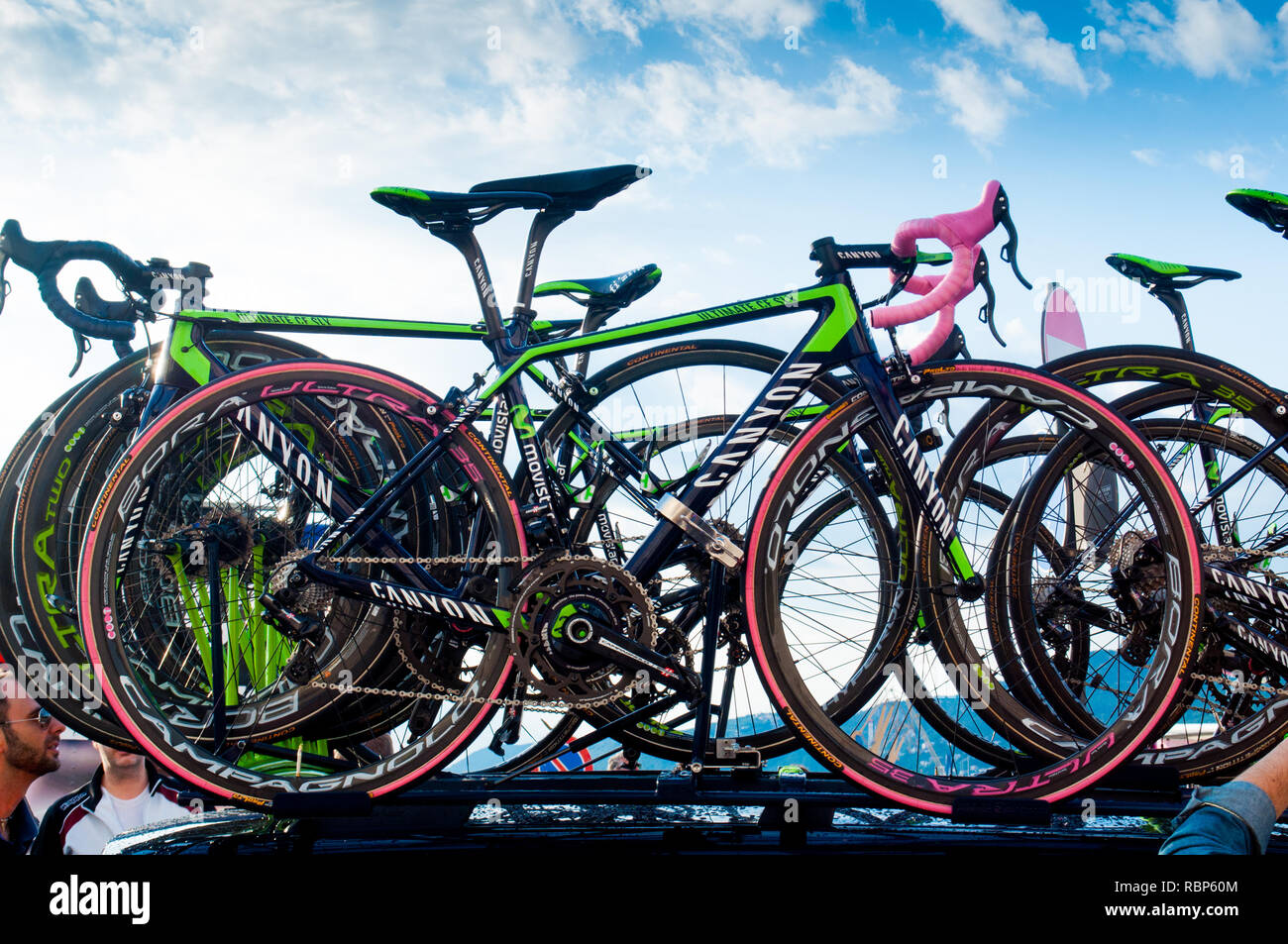 Trieste, Italy - 30 may 2014: close up of professional colombian biker ...
