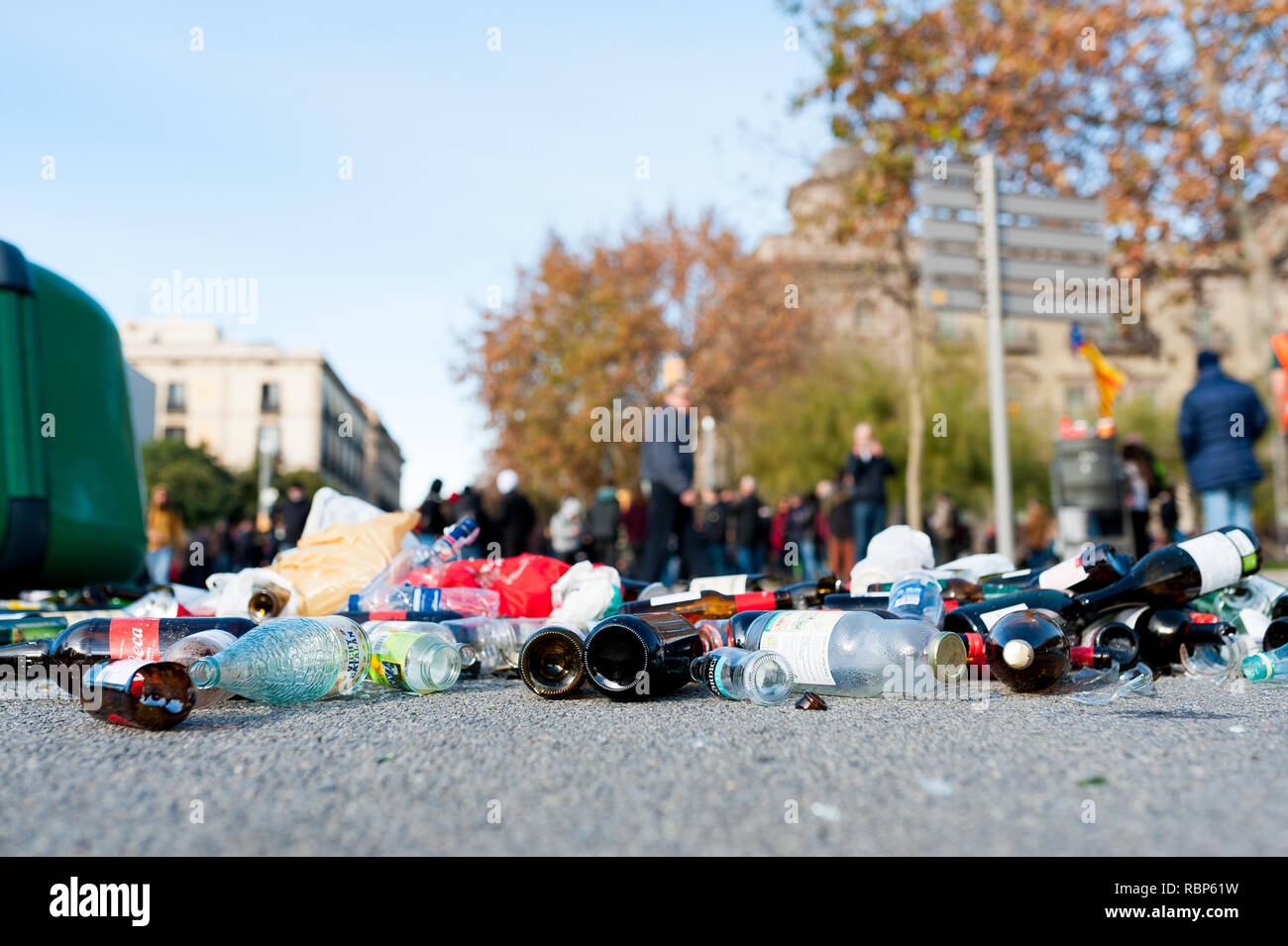 Barcelona, Spain - 21 december 2018: stack of glass and plastic waste ...