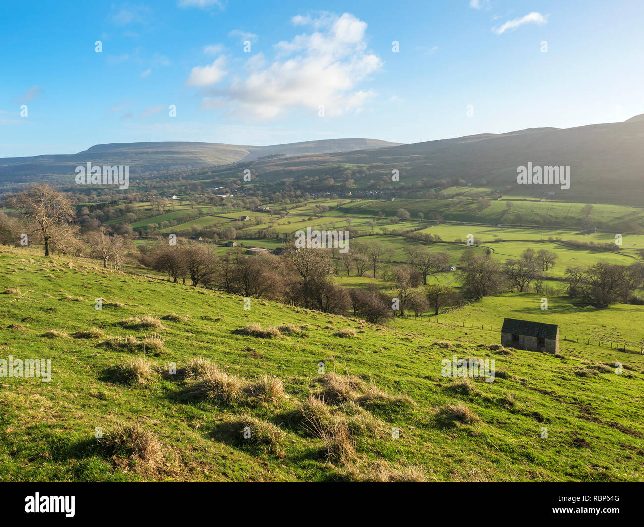 View along Bishopdale with Pen Hill visible in the distance Yorkshire ...